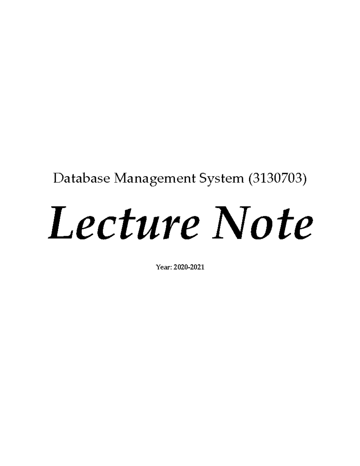 Database Management System (3130703) Handbook - GTU - Studocu