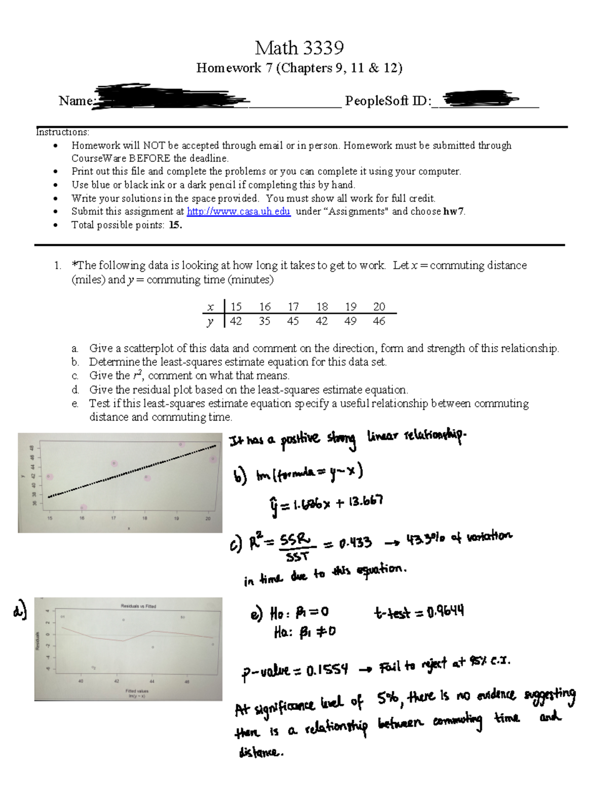Hw7 2022 1 - Homework of chapter 9, 11, and 12 - Math 3339 Homework 7 ...