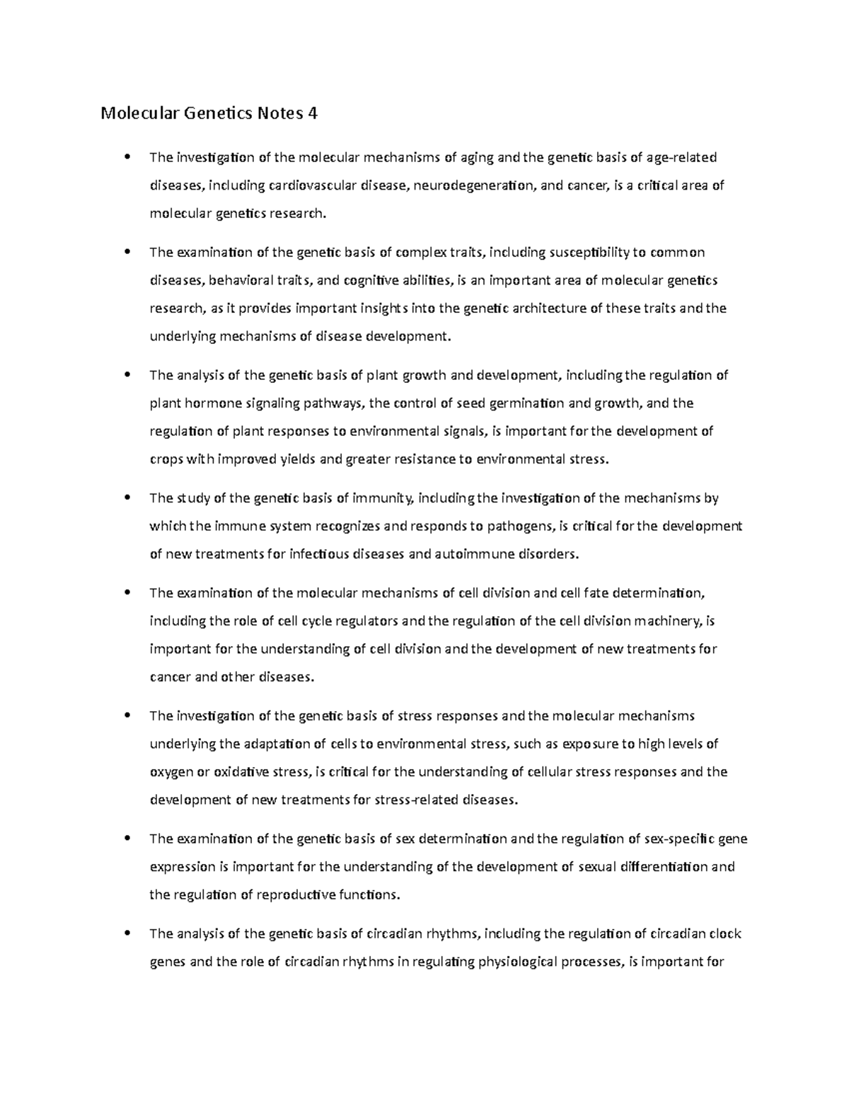 Molecular Genetics Notes 4 - The examination of the genetic basis of ...