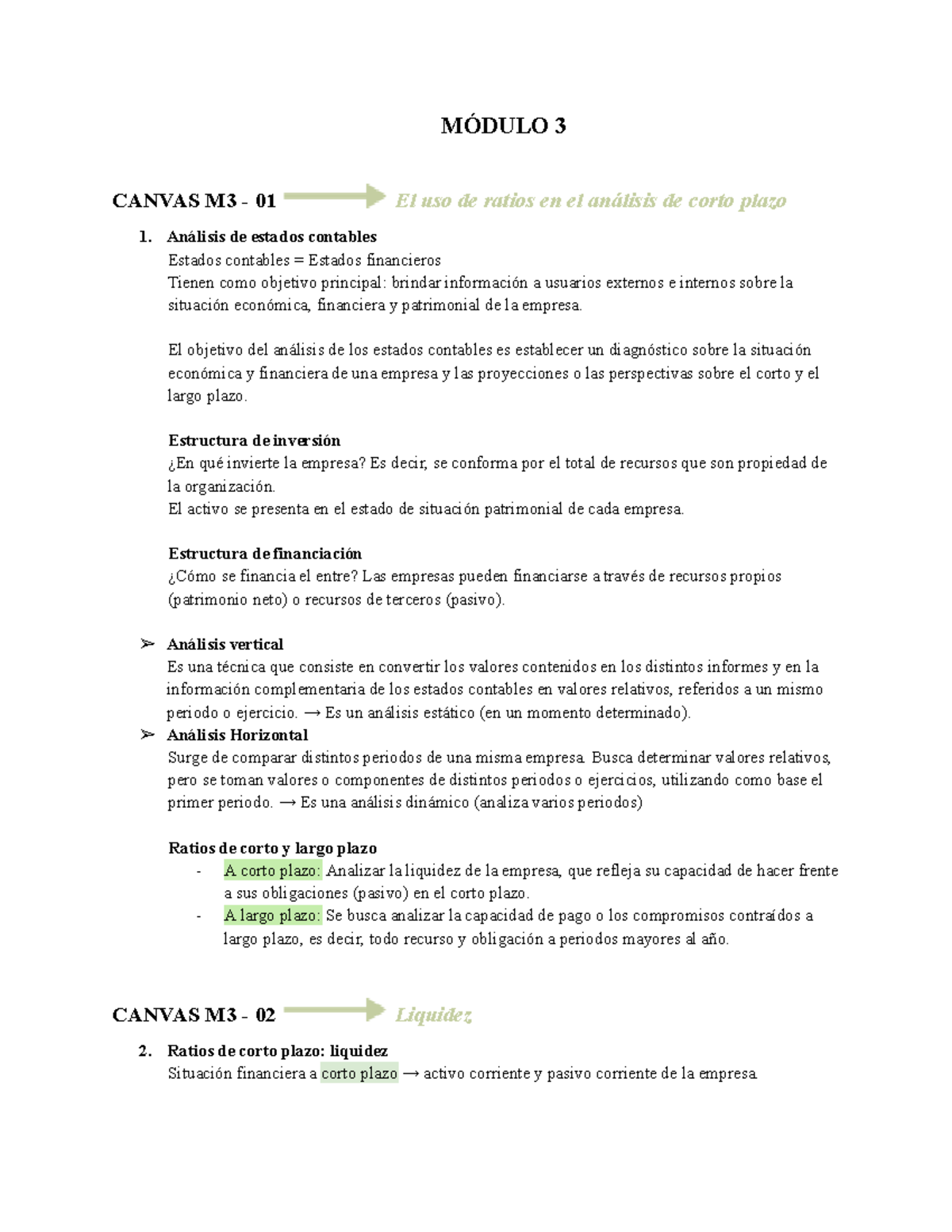 Segundo Parcial - Contabilidad básica y de gestión - MÓDULO 3 CANVAS M3 - 01 El uso de ratios en ...