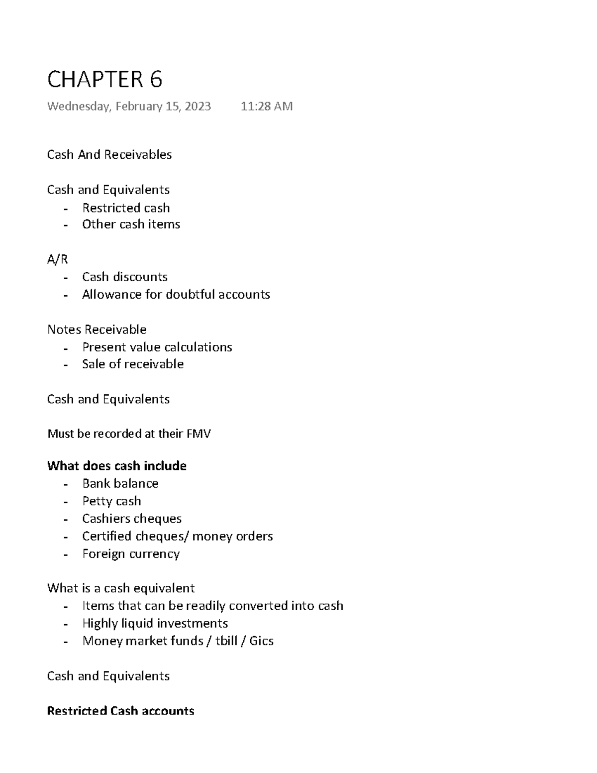 Chapter 6 - Key ideas from class - Cash And Receivables Cash and ...