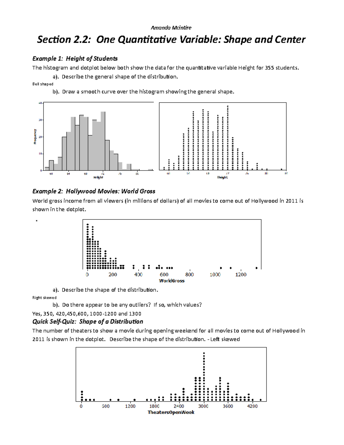 2.2 CW- AManda Mcintire - Amanda Mcintire Section 2: One Quantitative Variable: Shape and Center ...