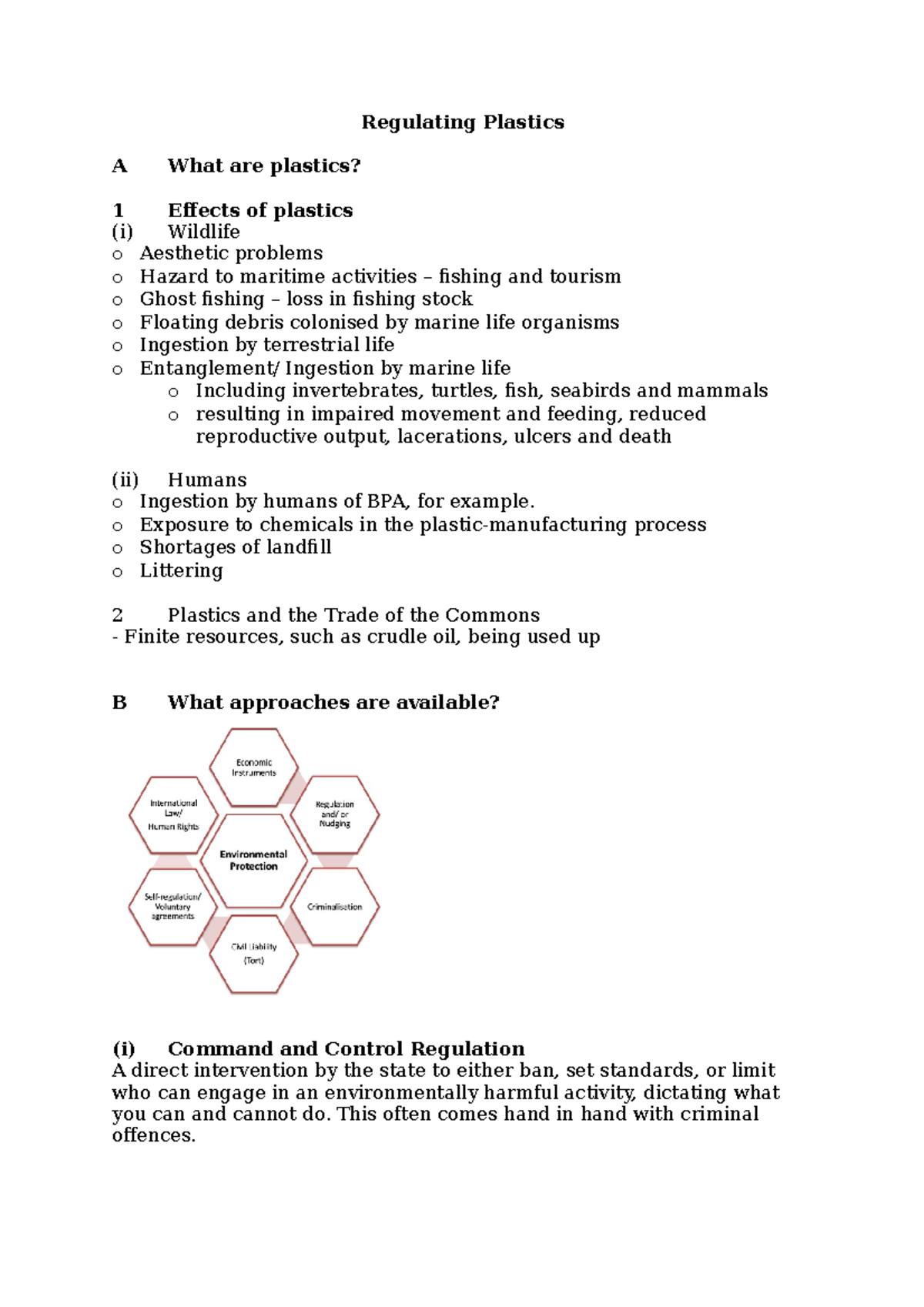 Regulating Plastics - Lecture notes 2 - Regulating Plastics A What are ...