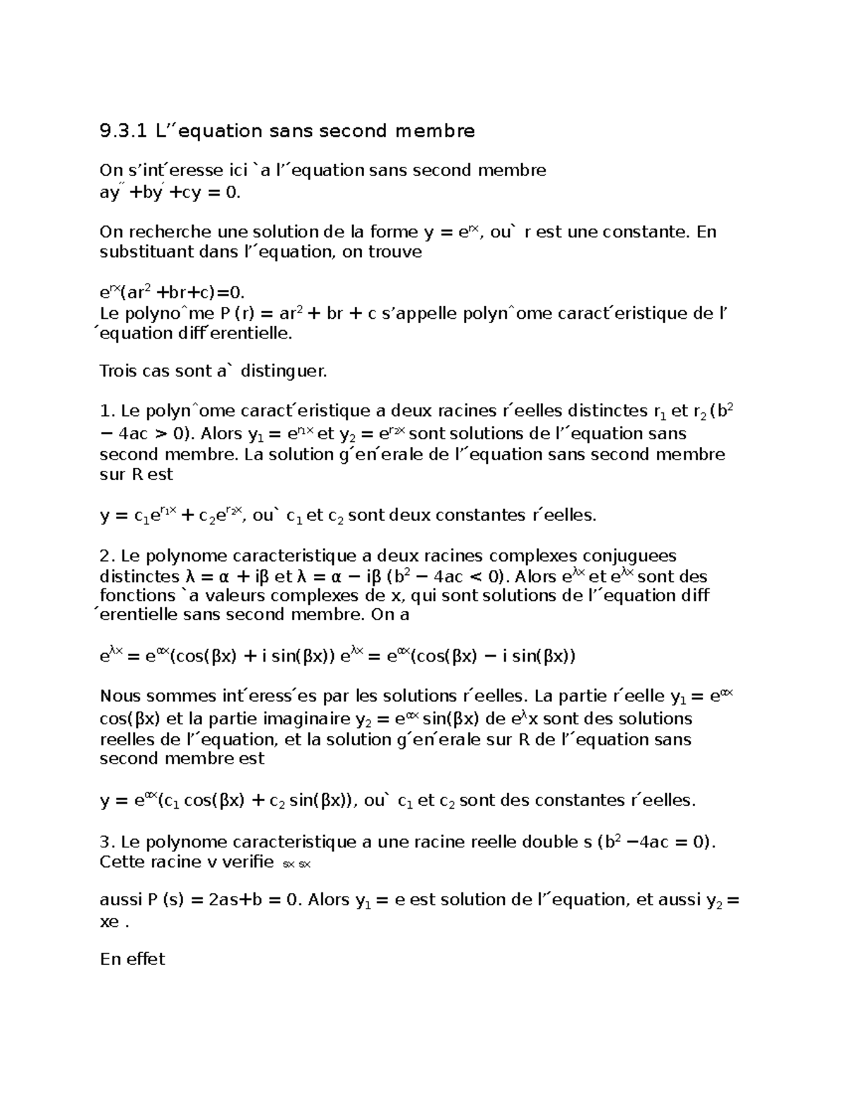 Equa-diff note 2 - Equa-diff note 2 - 9.3 L’ ́ equation sans second ...