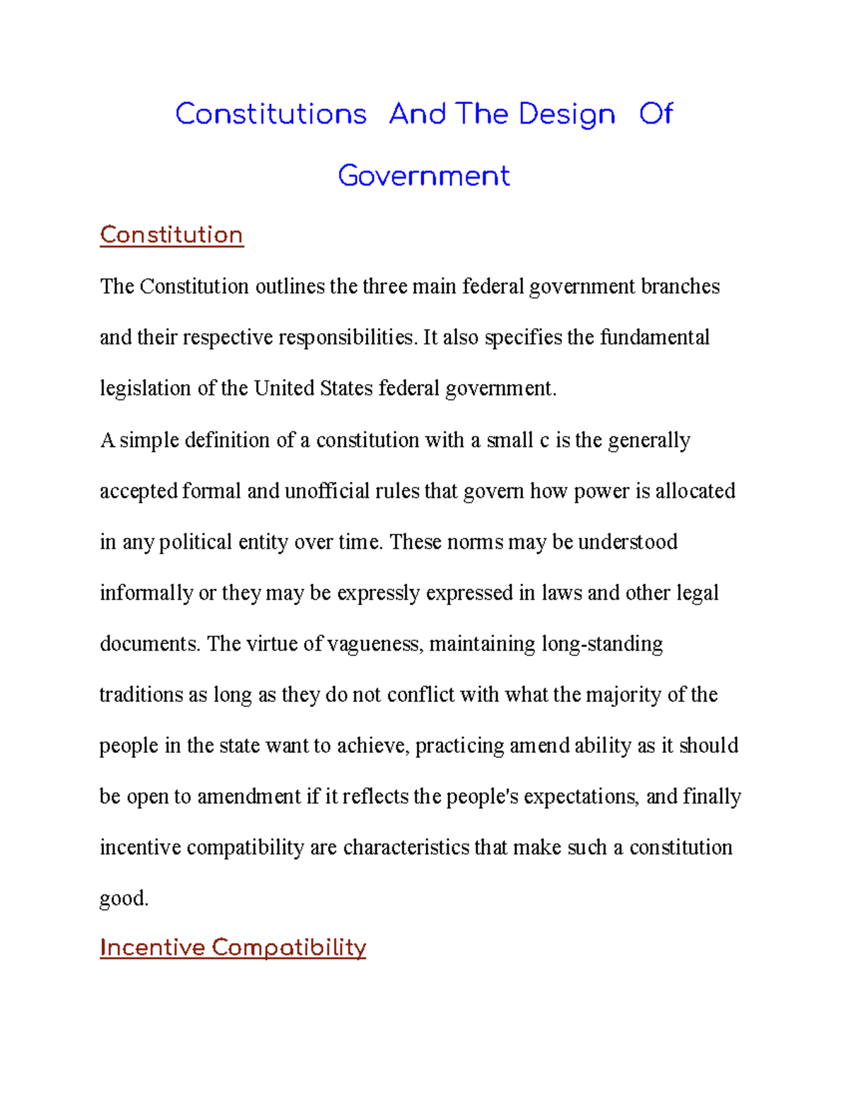 Constitutions and designs of the government - Constitutions And The ...