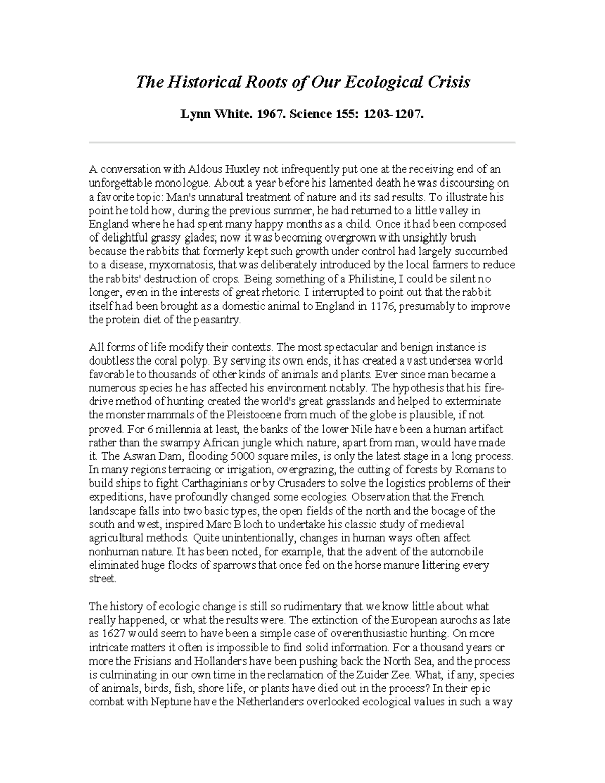 Lynnwhiterootsofcrisis - The Historical Roots of Our Ecological Crisis ...