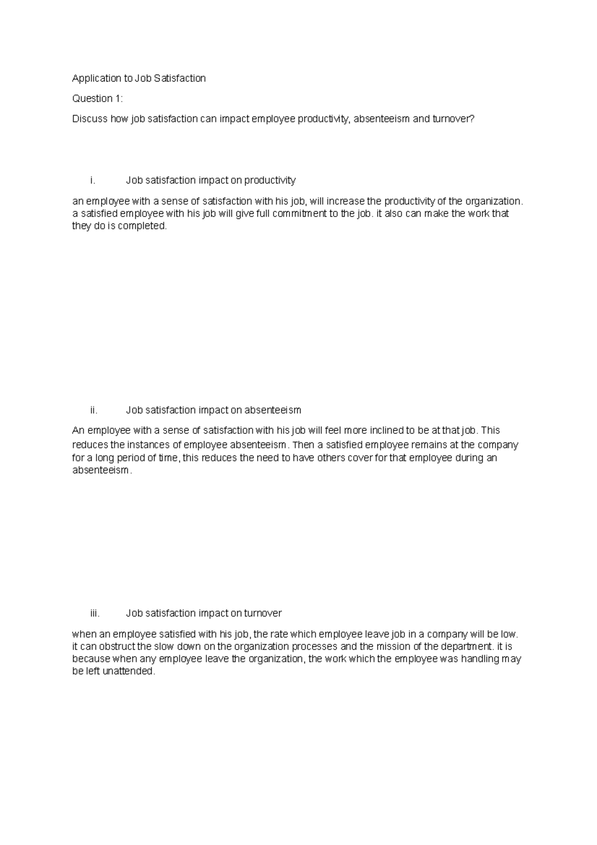 Exercise chapter job satisfaction - Application to Job Satisfaction ...