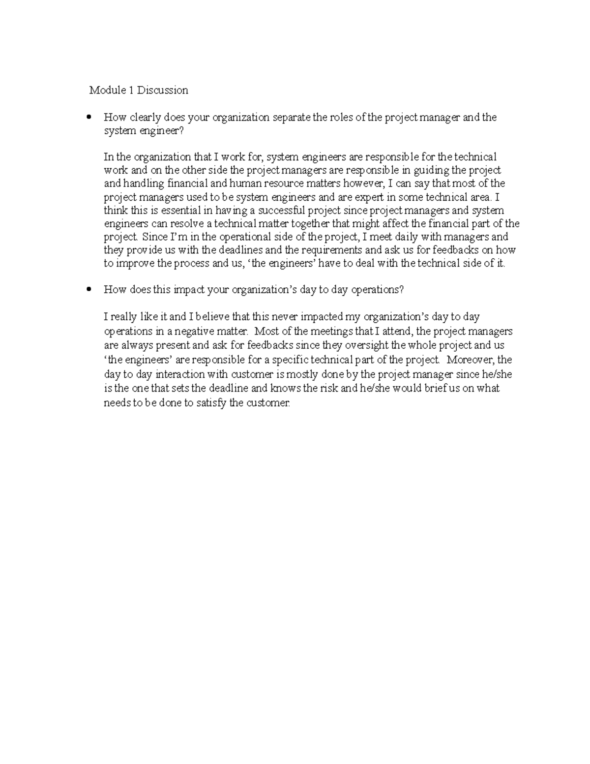 Module 1 Discussion - Module 1 Discussion How clearly does your ...