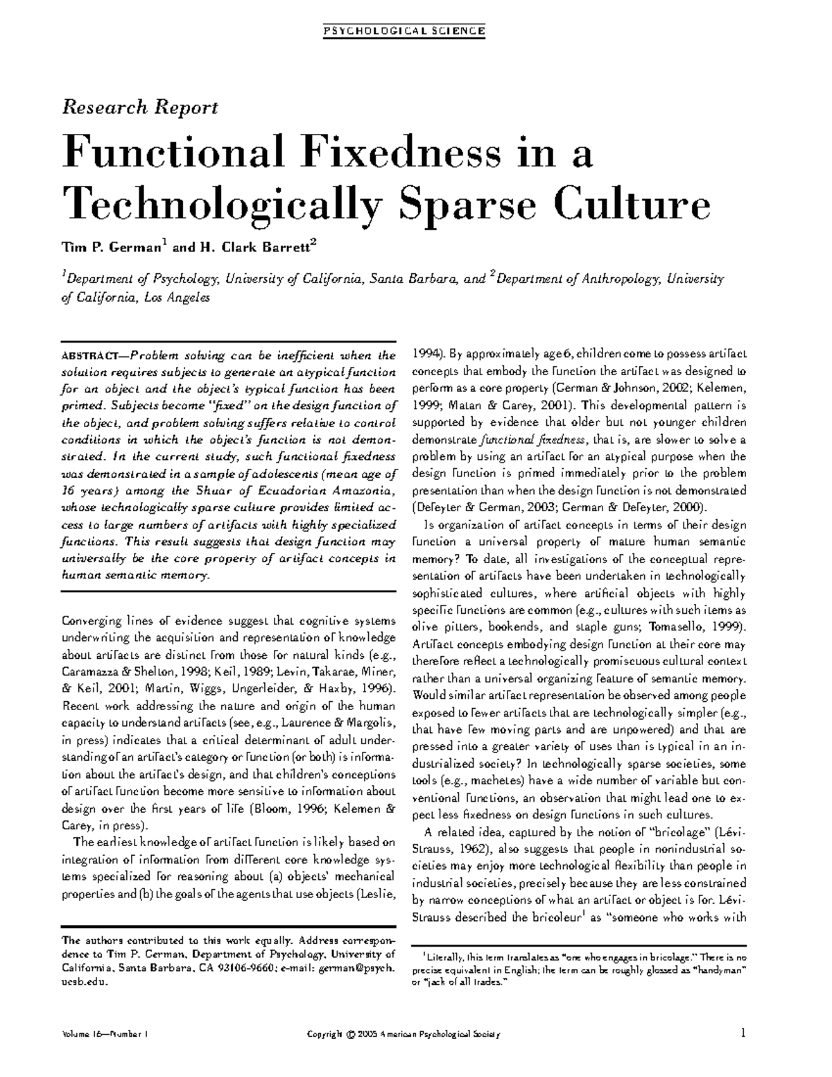 Functional Fixedness in a Technologically Sparse Culture - Research ...