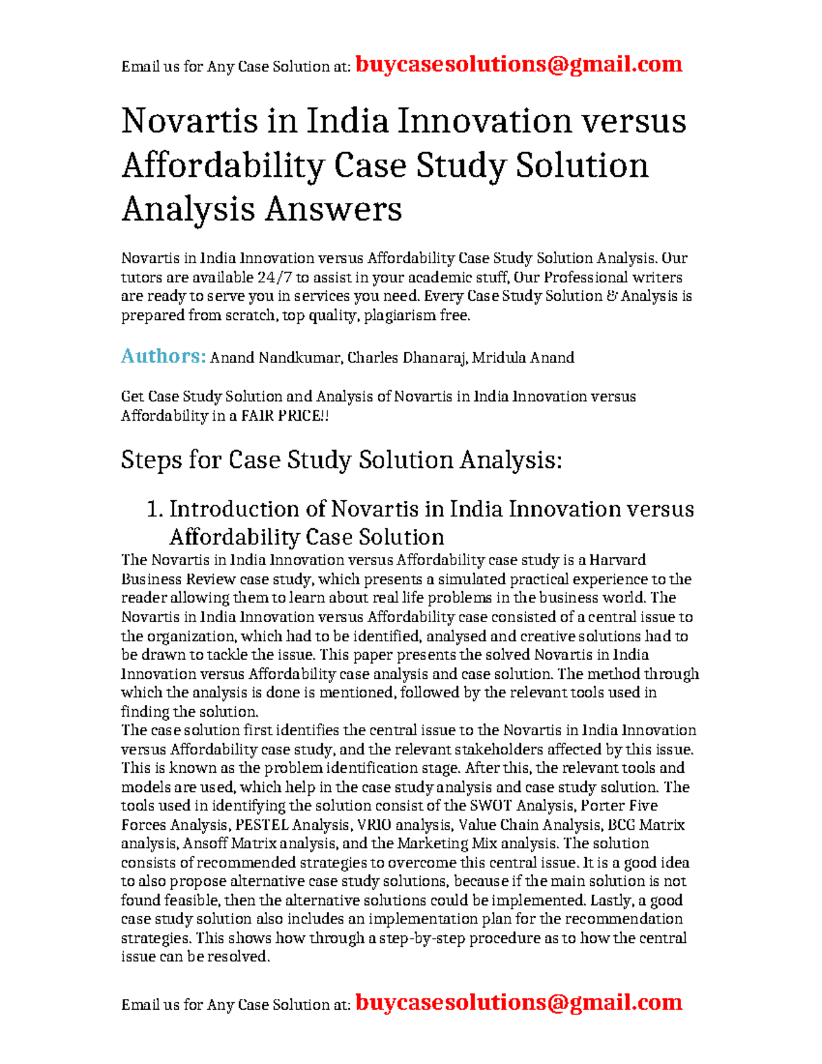 Case Solution Novartis in India Innovation versus Affordability ...