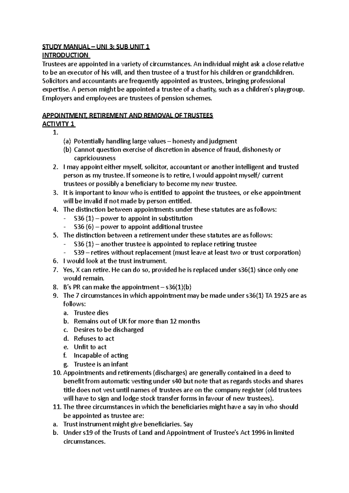 Study Manual - SUMMARY OF WHOLE UNIT TO HELP WITH EXAM - STUDY MANUAL ...