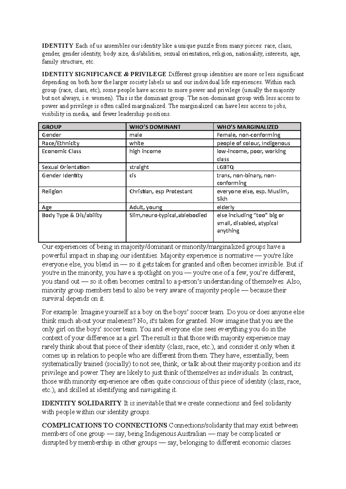 Intersectionality Notes - IDENTITY Each of us assembles our identity ...