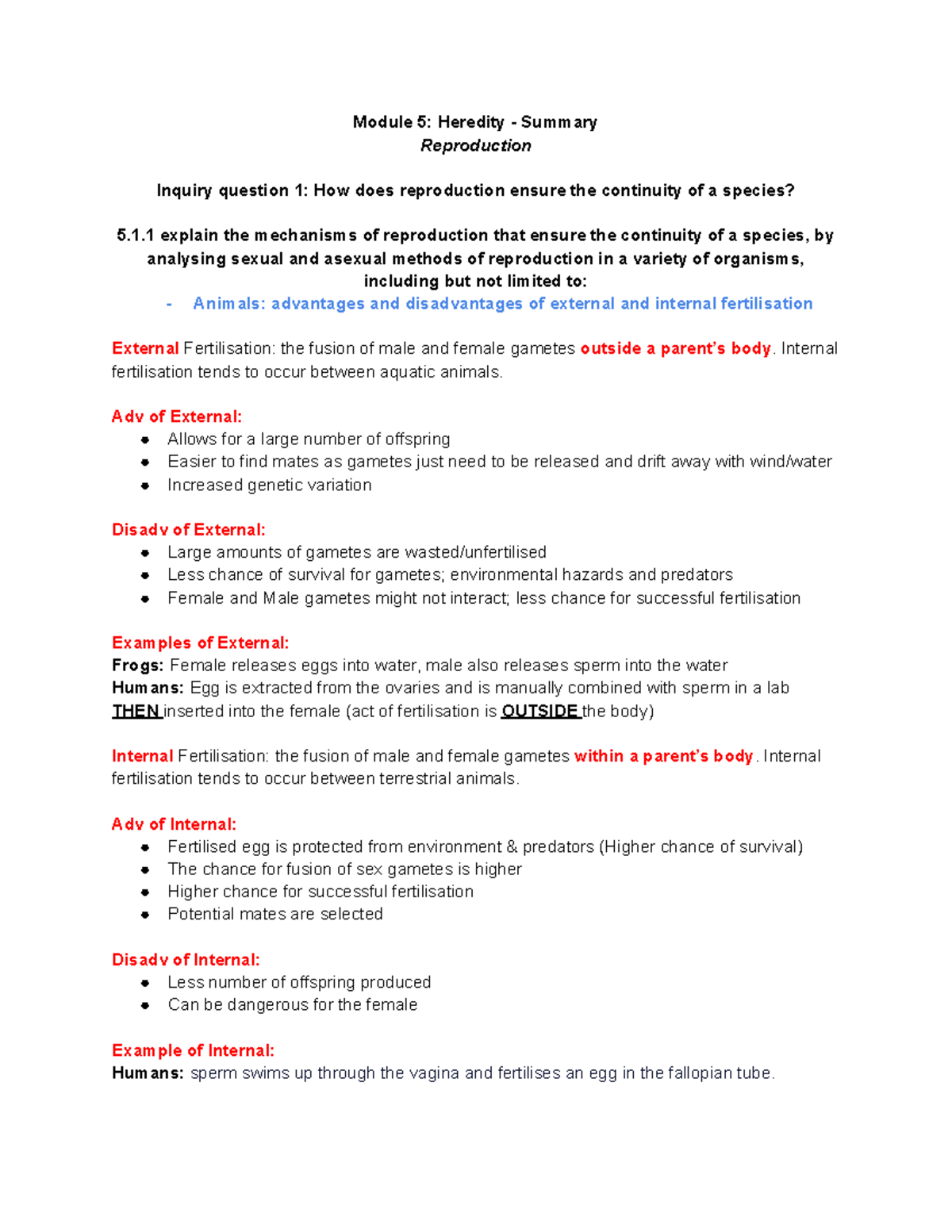 Biology Module 5 Heredity Inquiry 1 Module 5 Heredity Summary Reproduction Inquiry Question