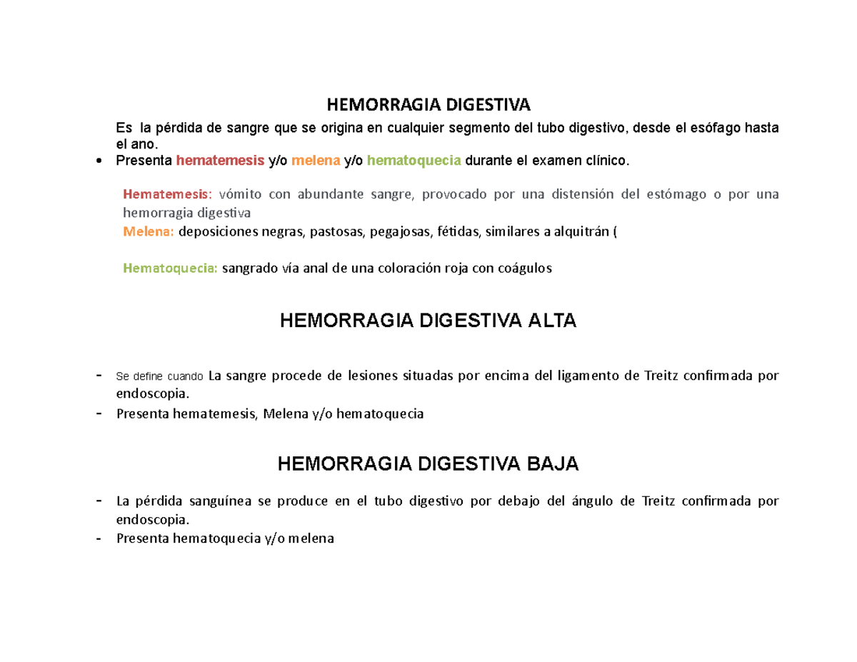 Hemorragia Digestiva - HEMORRAGIA DIGESTIVA Es la pérdida de sangre que ...