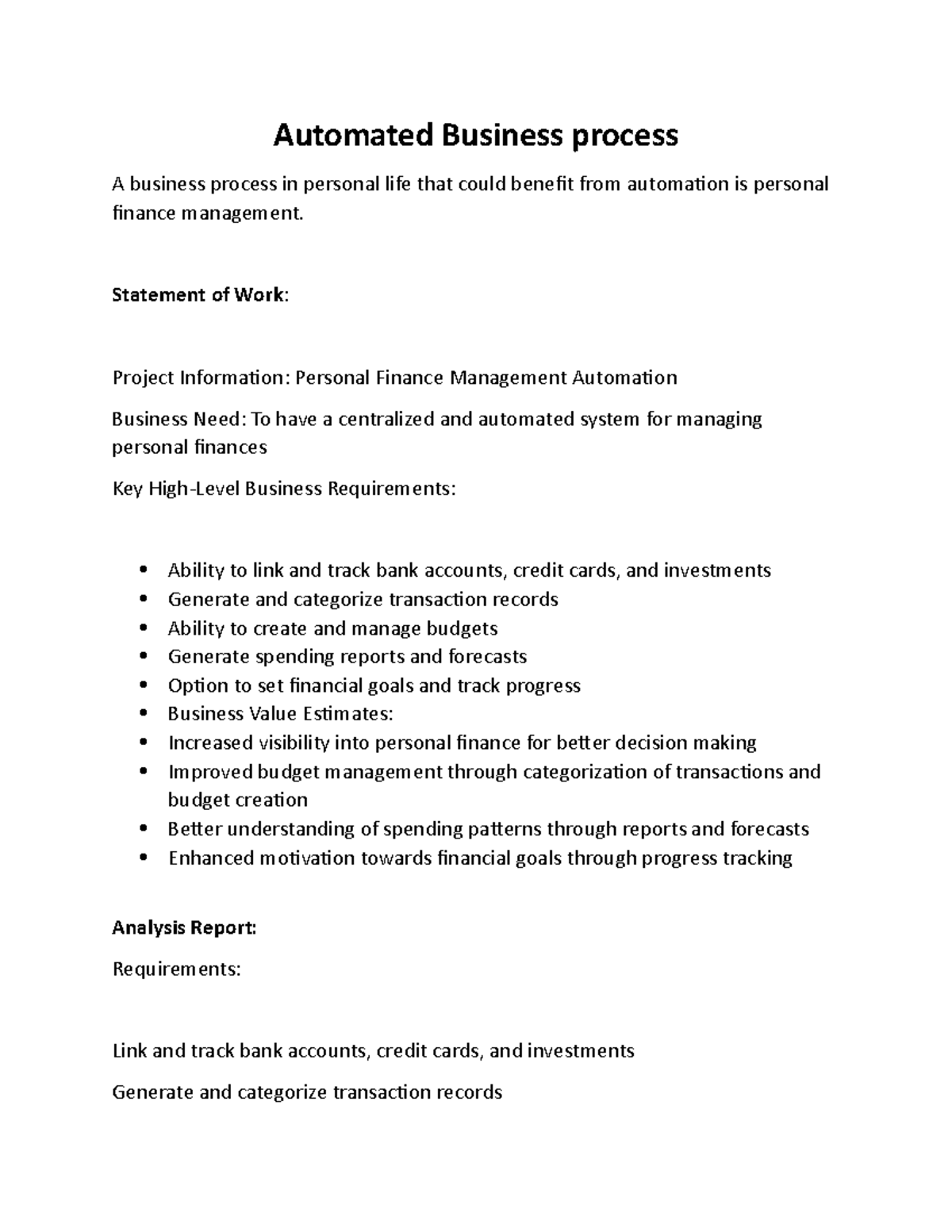 Business process - Statement of Work: Project Information: Personal ...