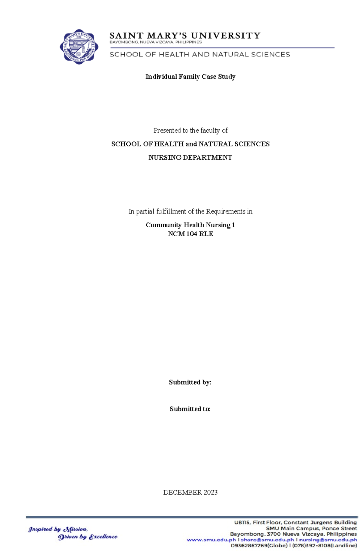IDB- Template - nursing - Individual Family Case Study Presented to the ...