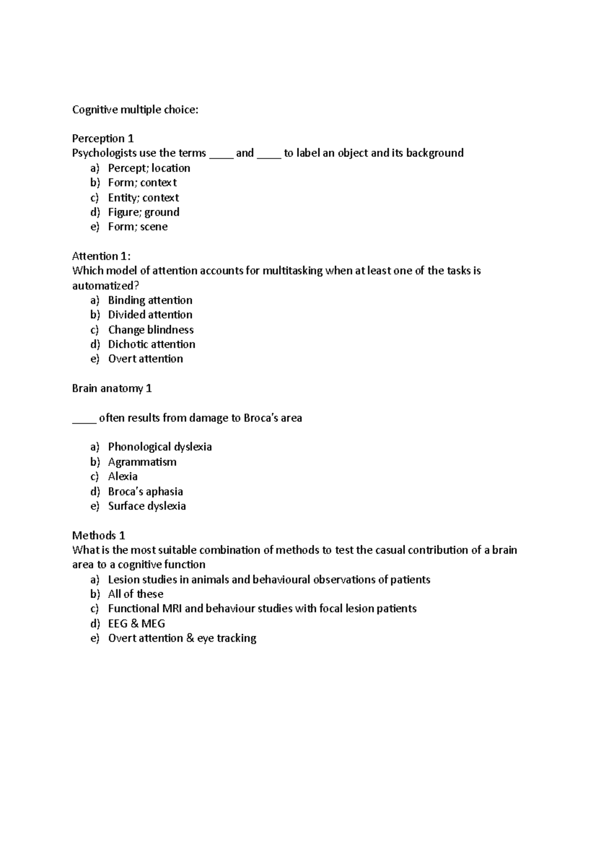 Cognitive MCQs - Cognitive multiple choice: Perception 1 Psychologists ...