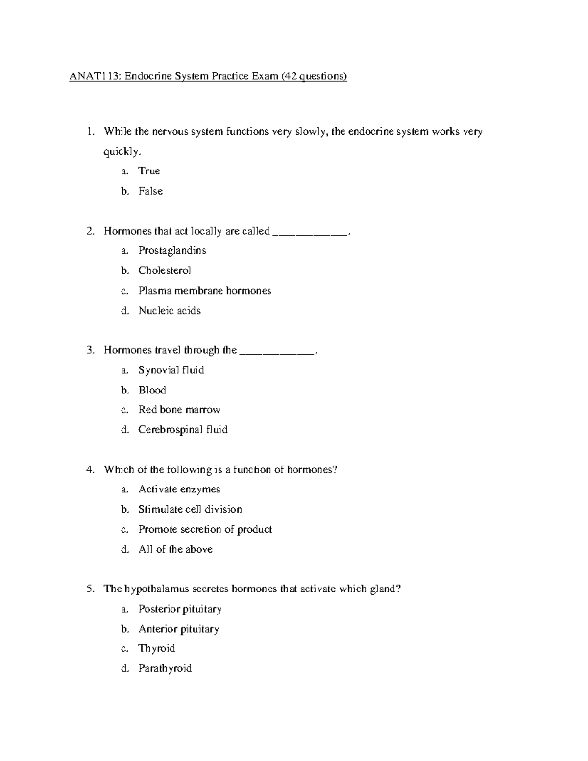 Endocrine-system-test - ANAT113: Endocrine System Practice Exam (42 ...