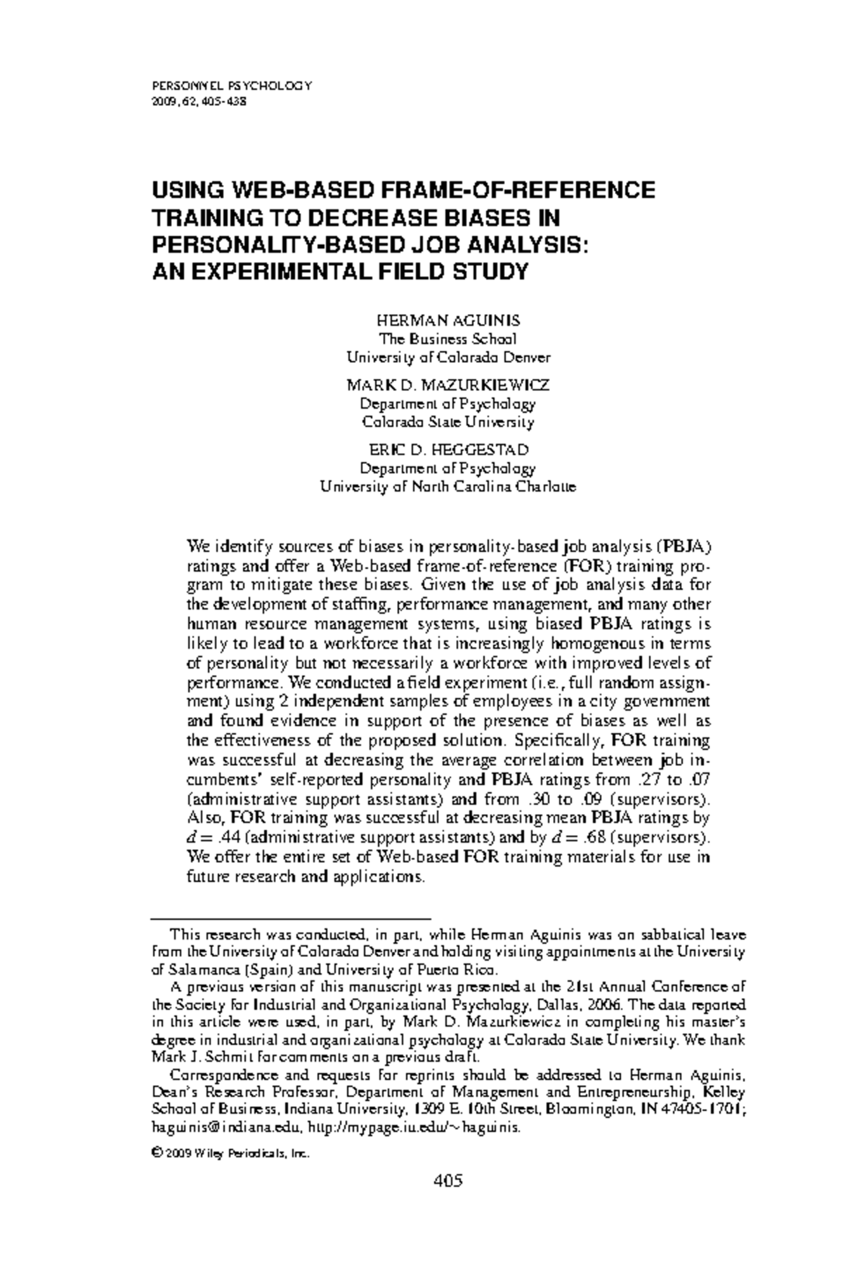 Job Analysis-2009 - lecture note - PERSONNEL PSYCHOLOGY 2009, 62, 405 ...