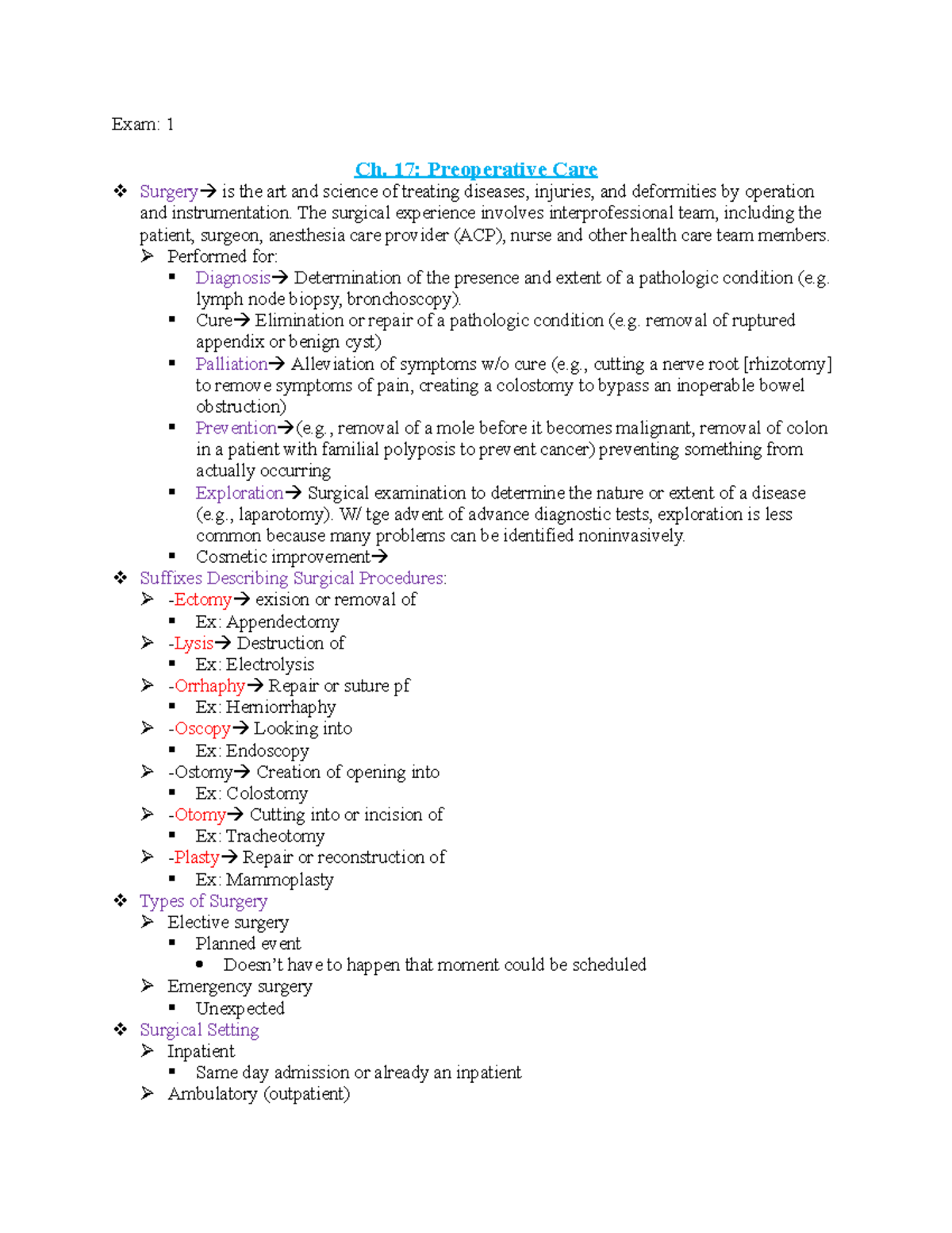 Exam 1 - Helpful study guide needed for exam and medications needed ...
