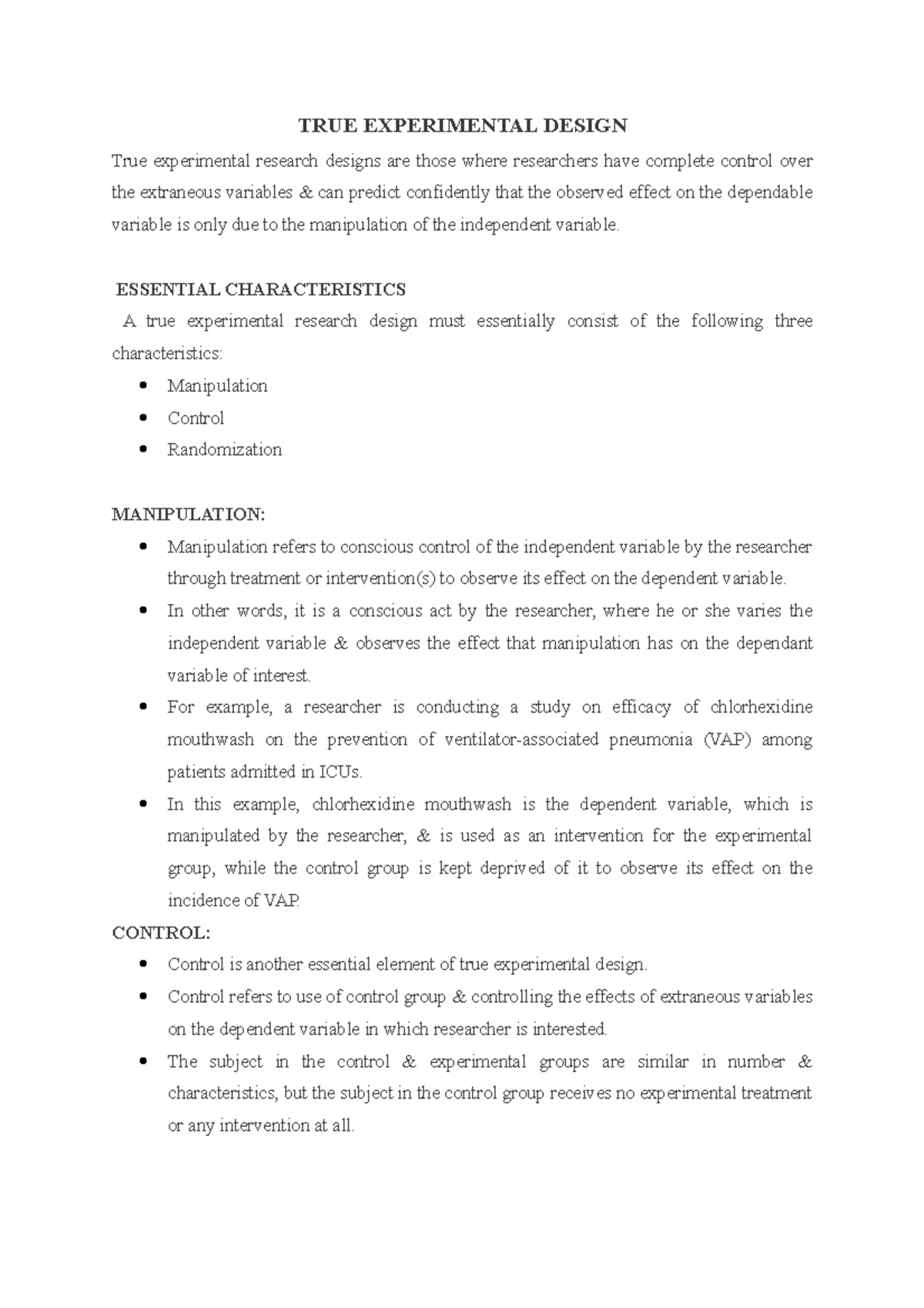 TRUE Experimental Design - TRUE EXPERIMENTAL DESIGN True experimental ...