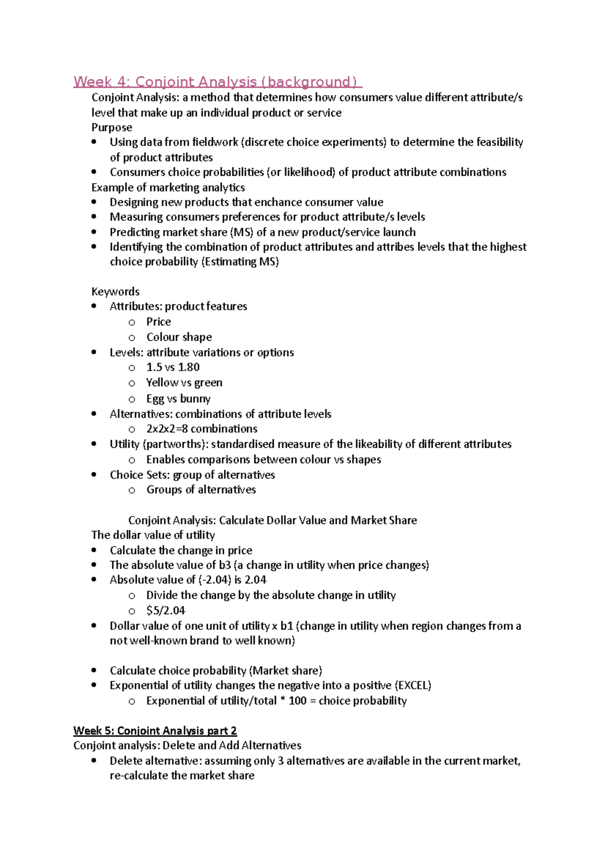 Marketing p2 - Week 4: Conjoint Analysis (background) Conjoint Analysis ...