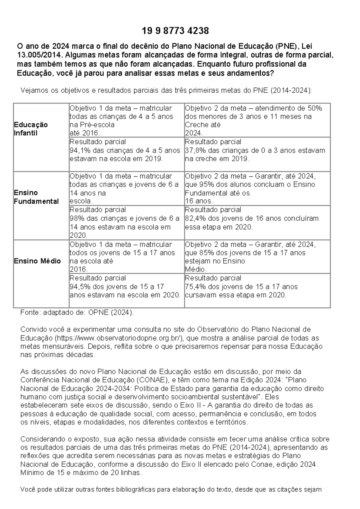 O ano de 2024 marca o final do decênio do Plano Nacional de Educação ...