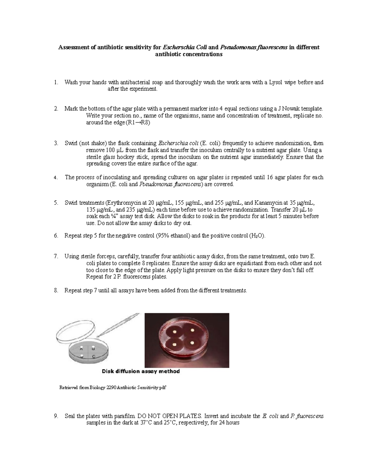 Protocol R3 - Assessment of antibiotic sensitivity for Escherschia Coli ...