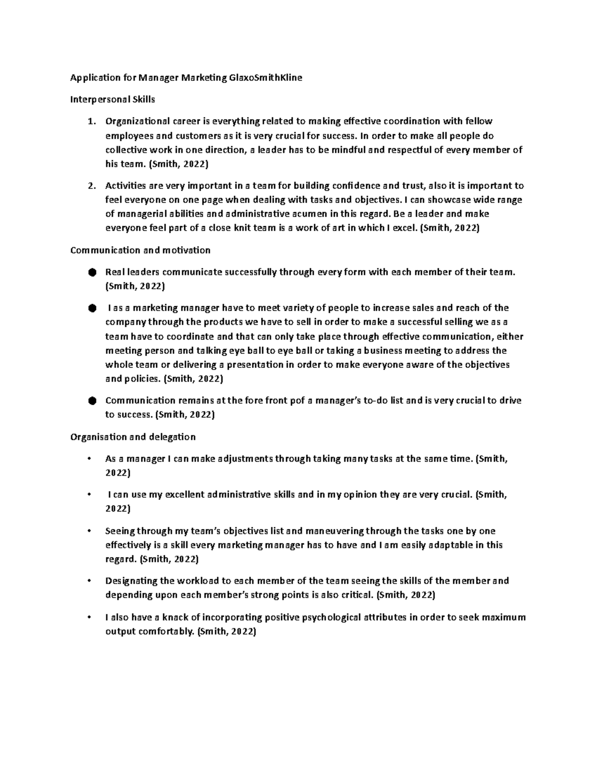 Application for Manager Marketing Glaxo Smith Kline - Application for ...