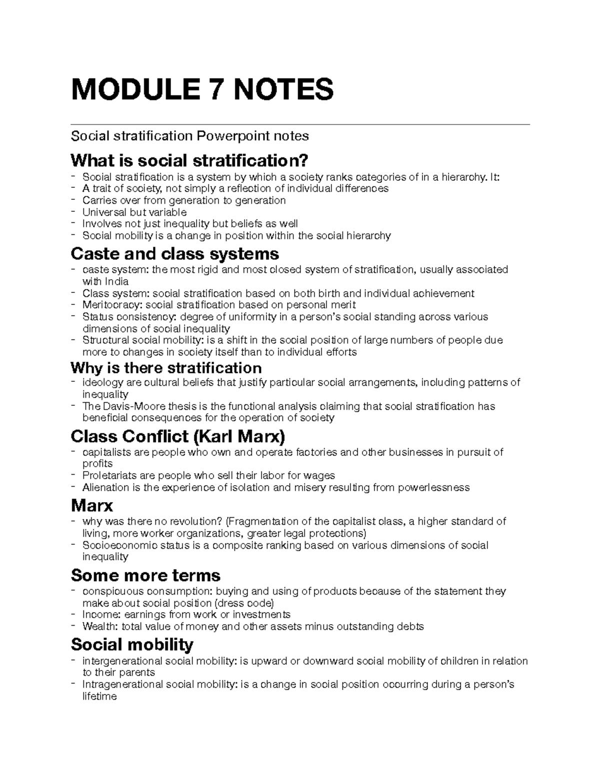 Mod 7 Notes - Rogers - MODULE 7 NOTES Social stratification Powerpoint ...