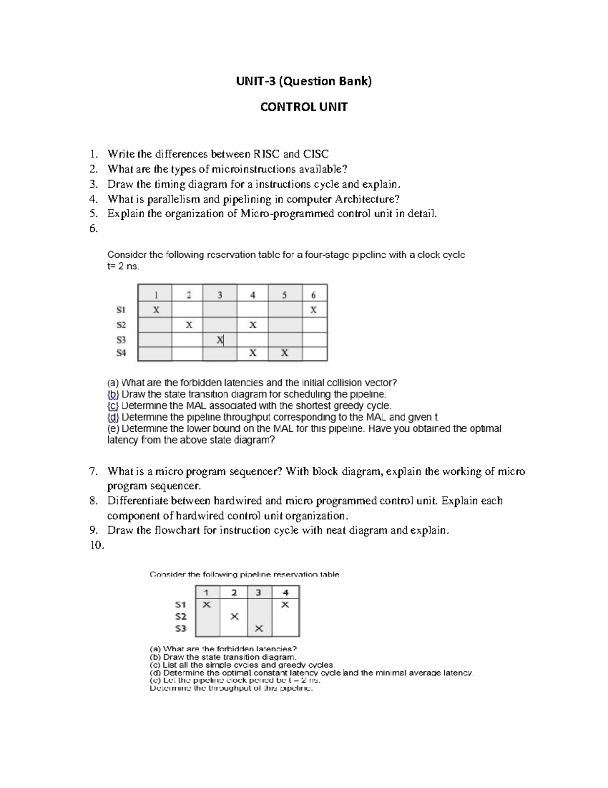 UNIT-3 (Question-Bank) COA - UNIT-3 (Question Bank) CONTROL UNIT Write ...