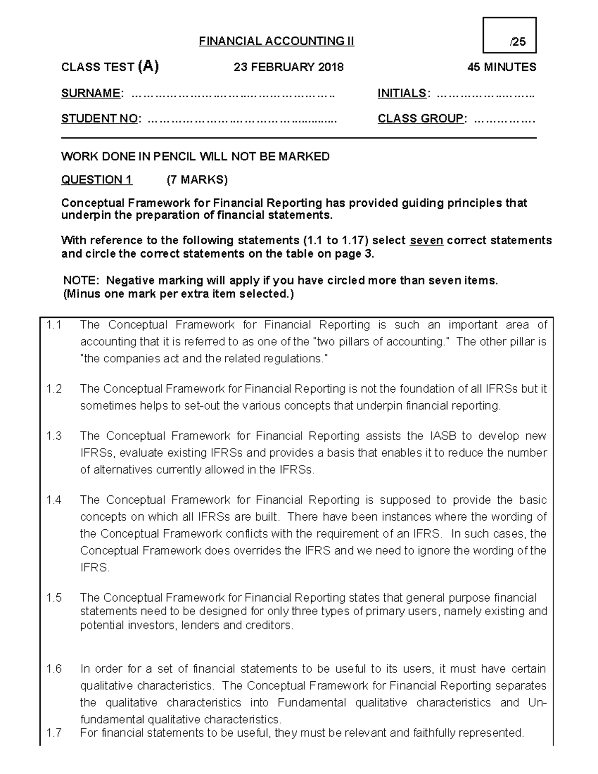 TEST 2 23 February 2018, questions - FINANCIAL ACCOUNTING II CLASS TEST ...