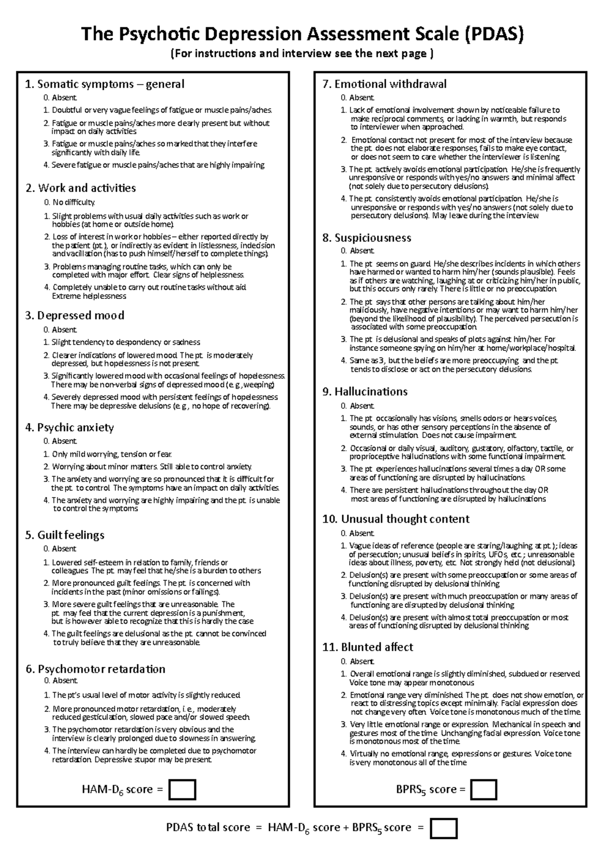 Psychotic Depression Rating Scale - The Psycho*c Depression Assessment ...