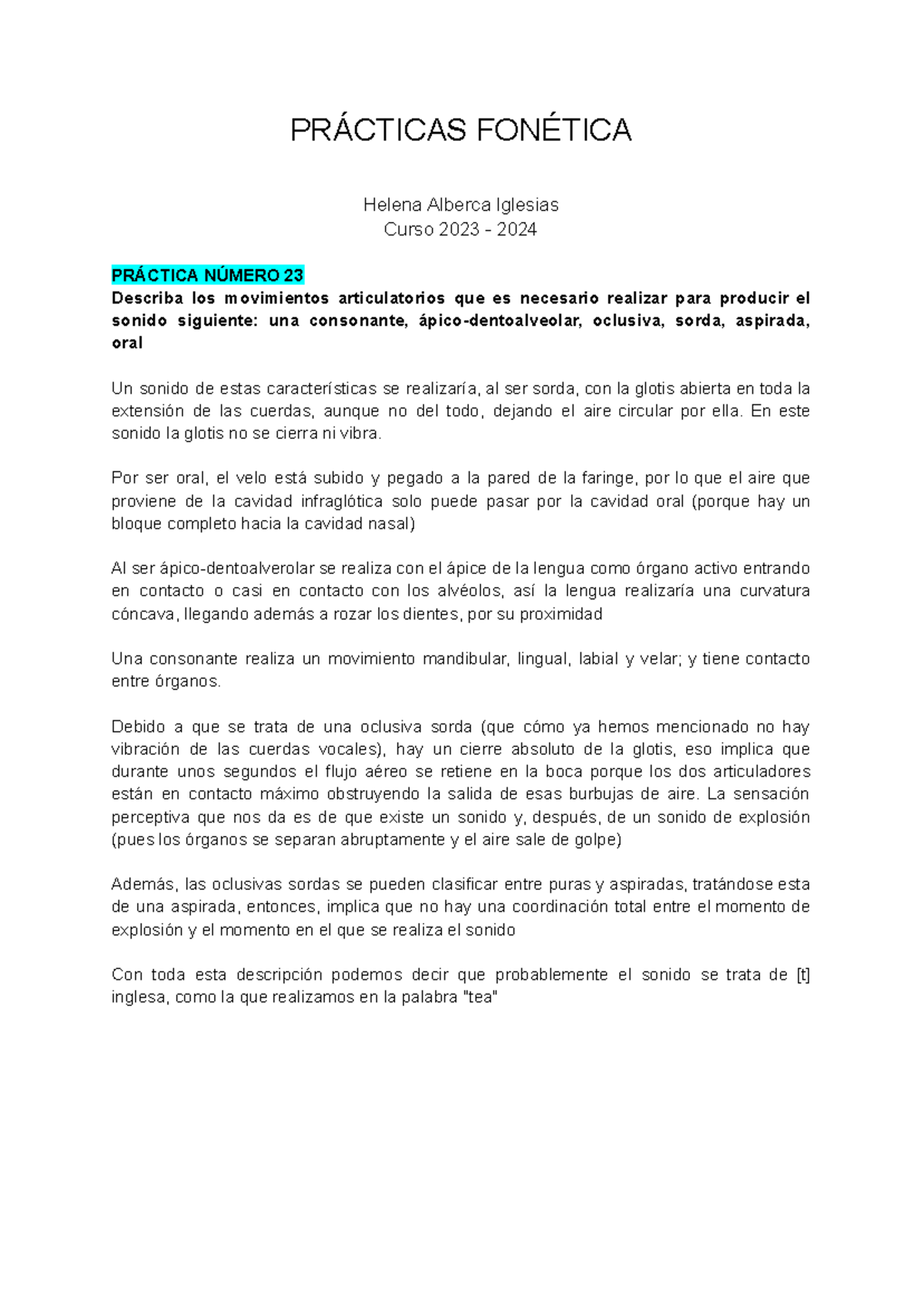 Prácticas Fonética - PRÁCTICAS FONÉTICA Helena Alberca Iglesias Curso ...