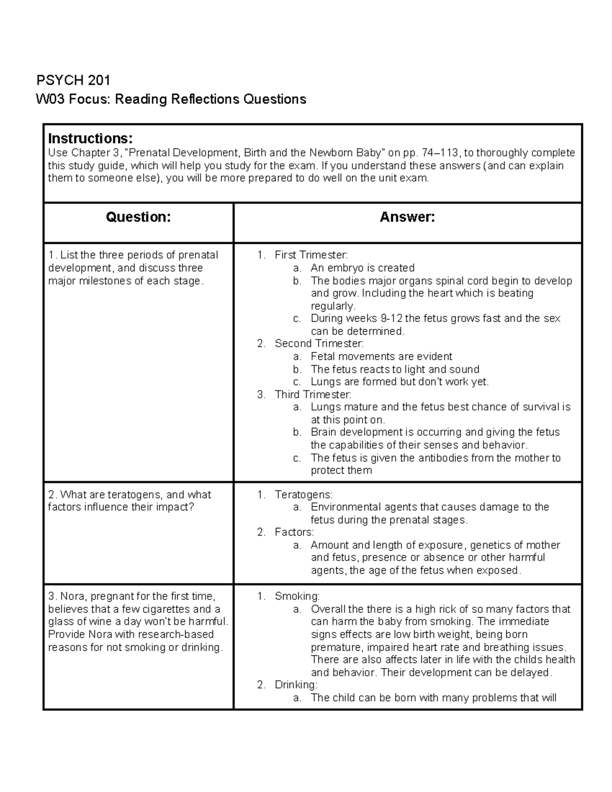 Psych 201 document W03Reading Reflections Study Guide - PSYCH 201 W03 ...