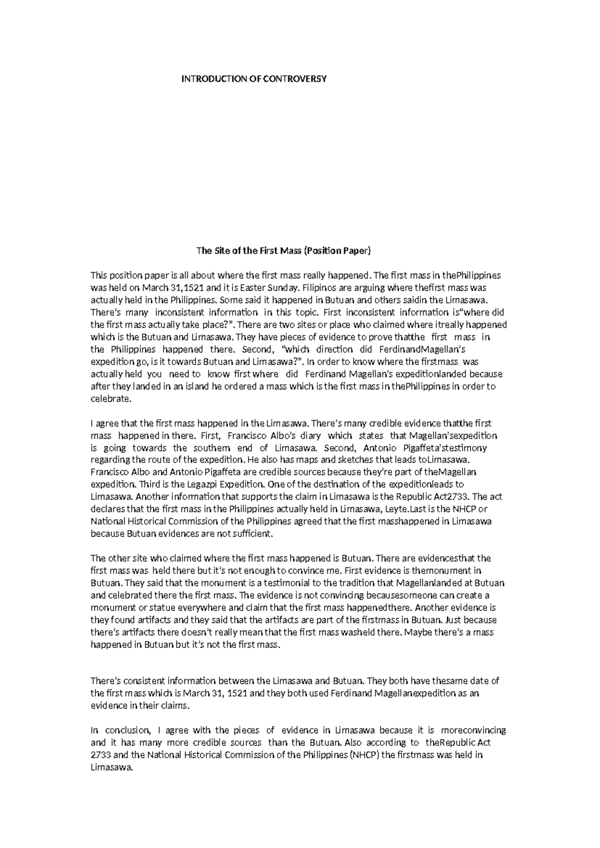 The Site of the First Mass - INTRODUCTION OF CONTROVERSY The Site of ...