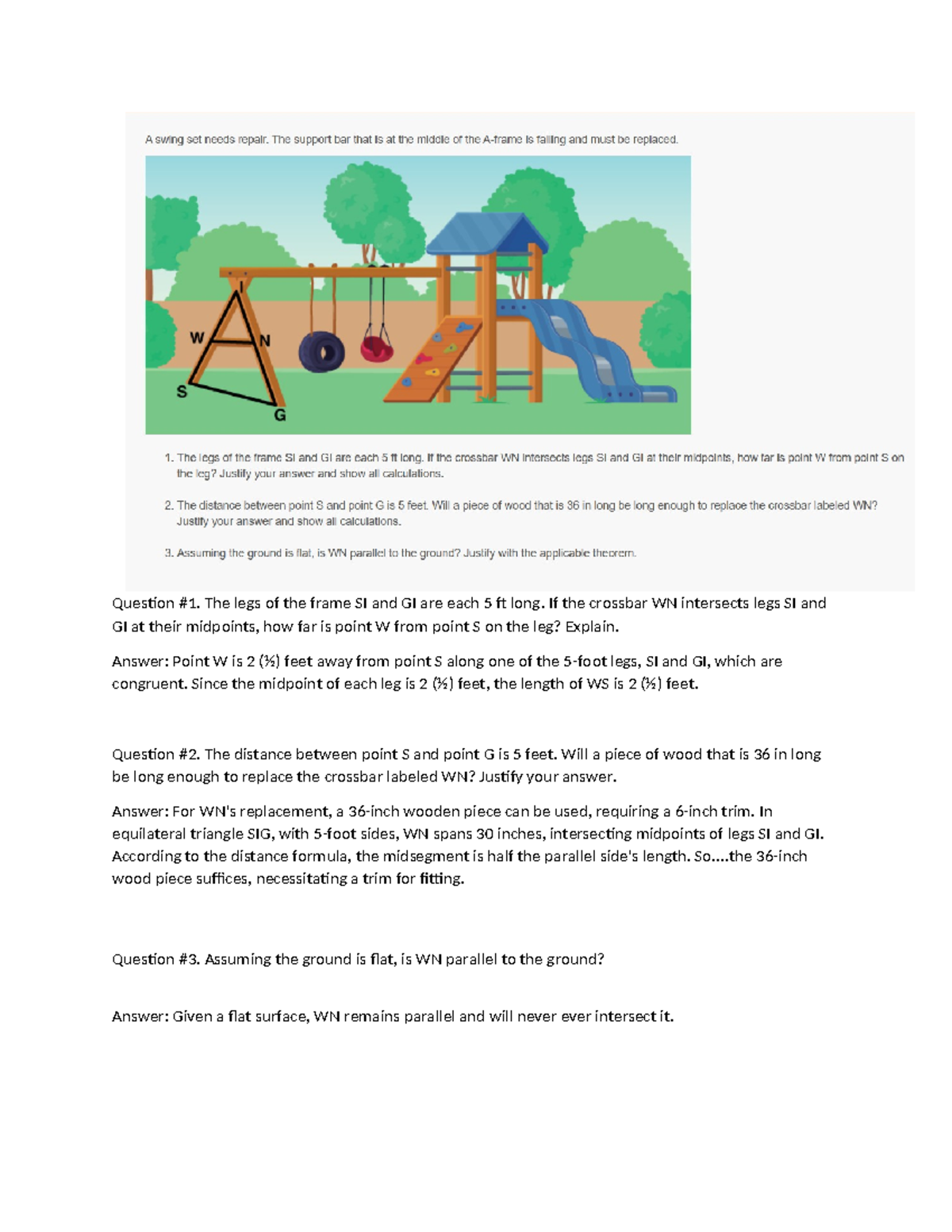 1 - idk lol - Question #1. The legs of the frame SI and GI are each 5 ...