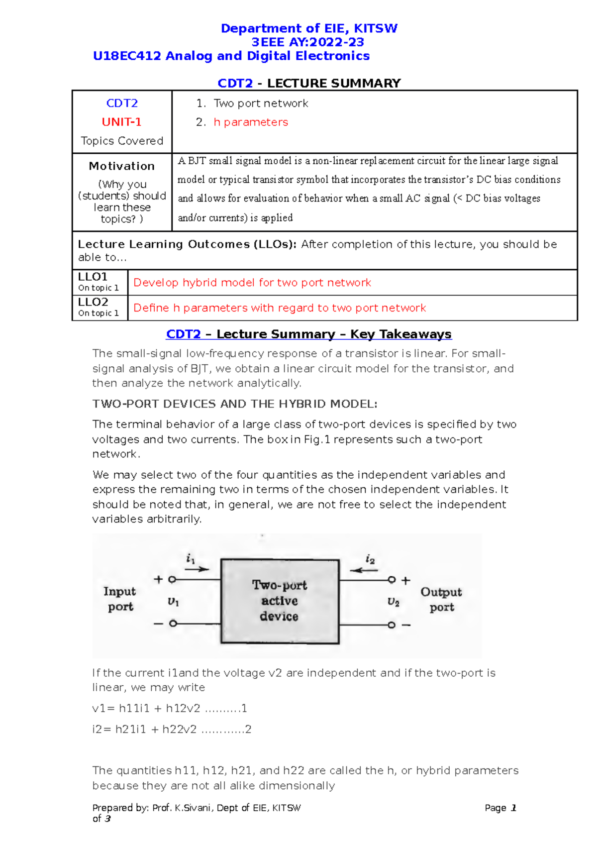 ADE CDT2 - important notes - Department of EIE, KITSW 3EEE AY:2022 ...