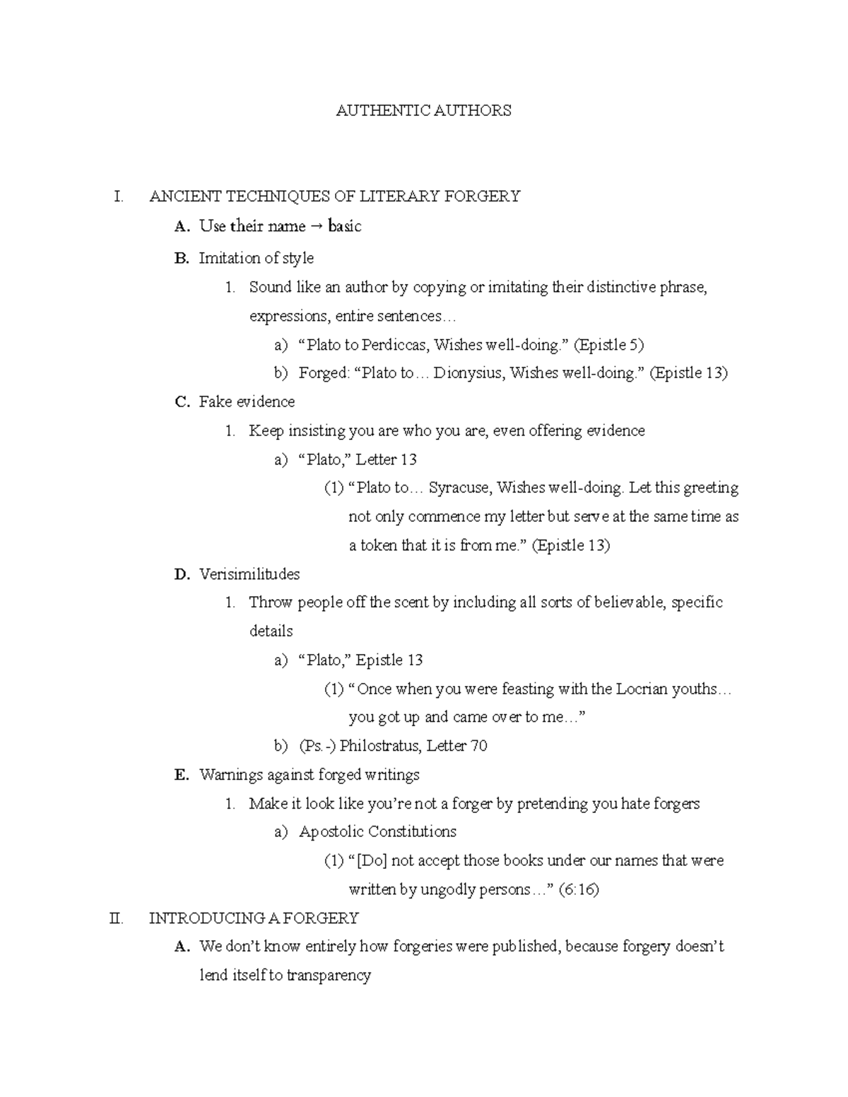 3.29.23 - Authentic Authors (Forgers) - AUTHENTIC AUTHORS I. ANCIENT ...