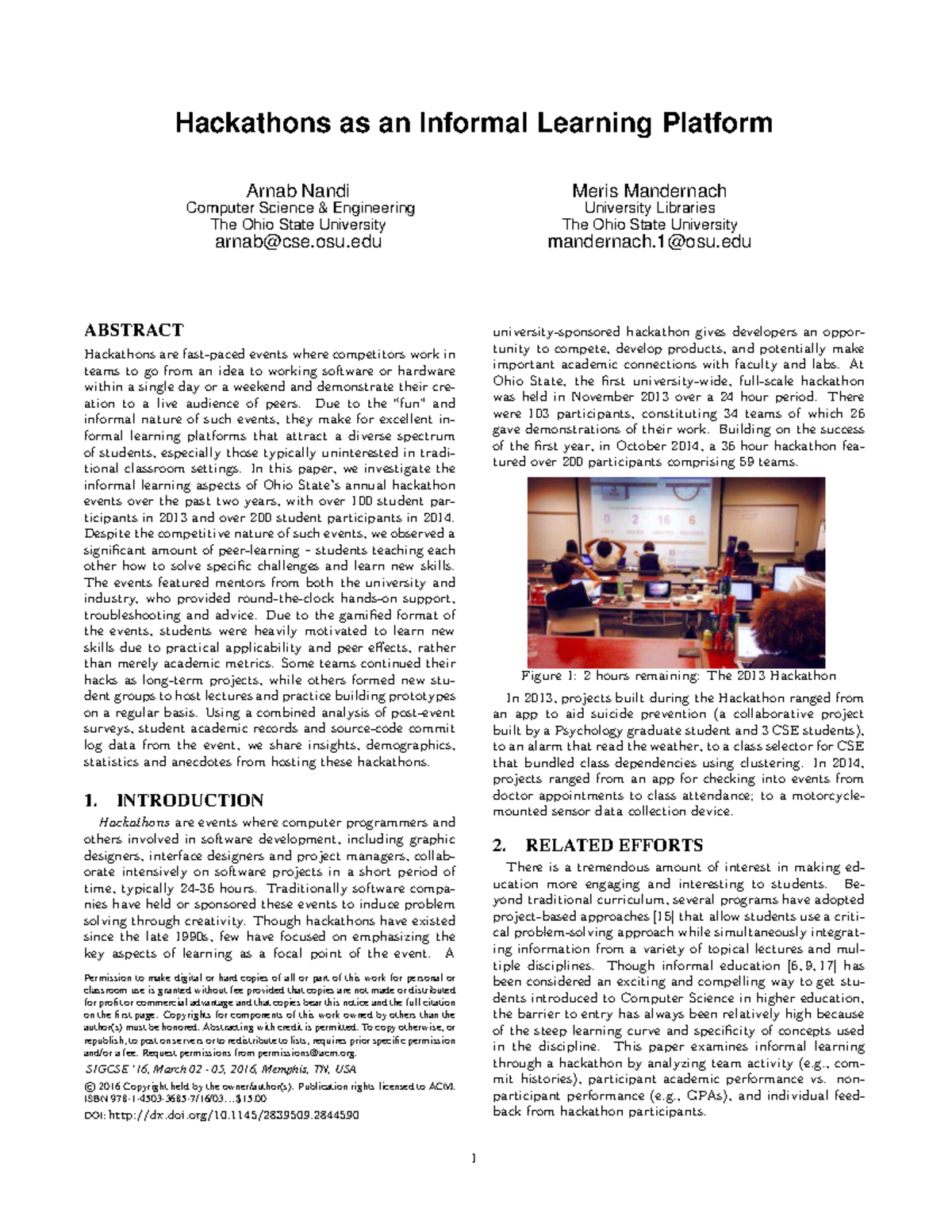 Hackathon as an informal learning platform - Hackathons as an Informal Learning Platform Arnab ...