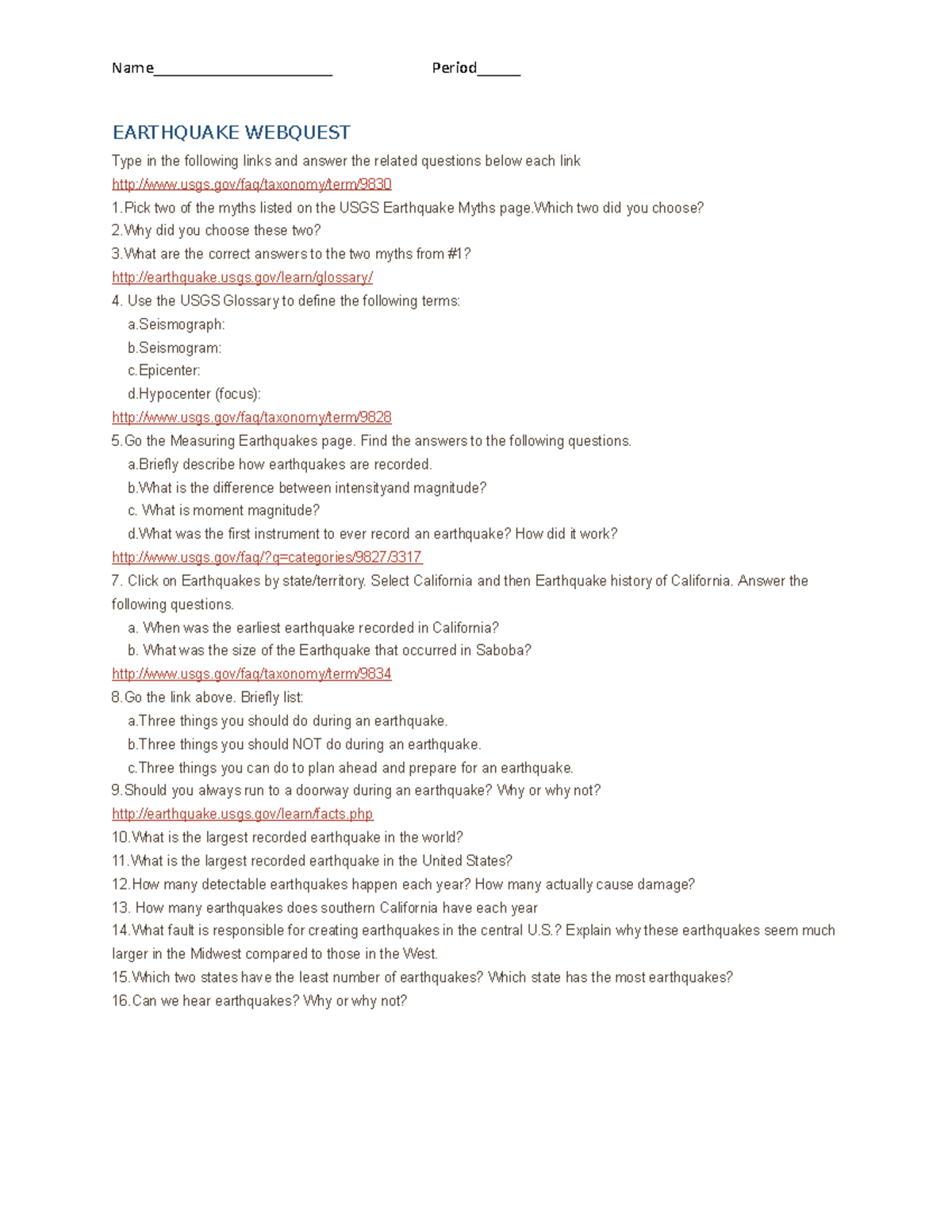 Earthquake webquest 2 - Name_____________________ Period ...