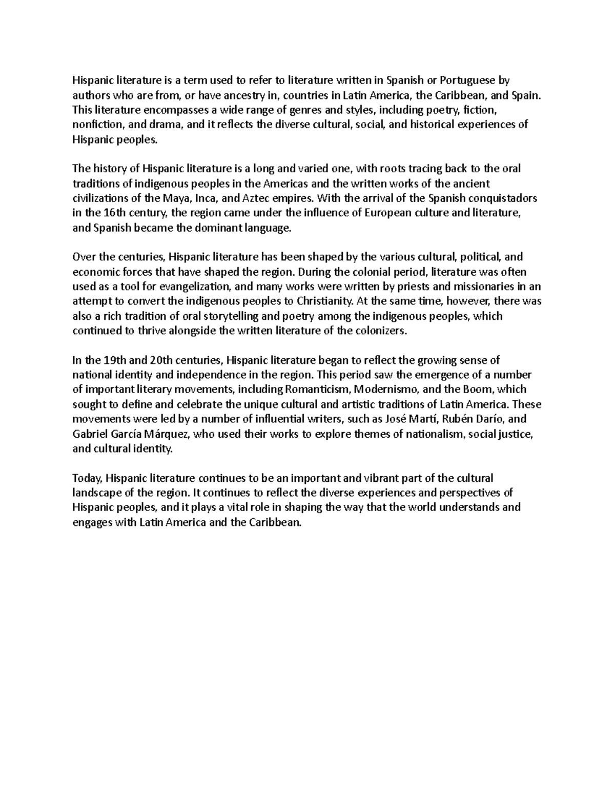 Hispanic literature - This literature encompasses a wide range of ...