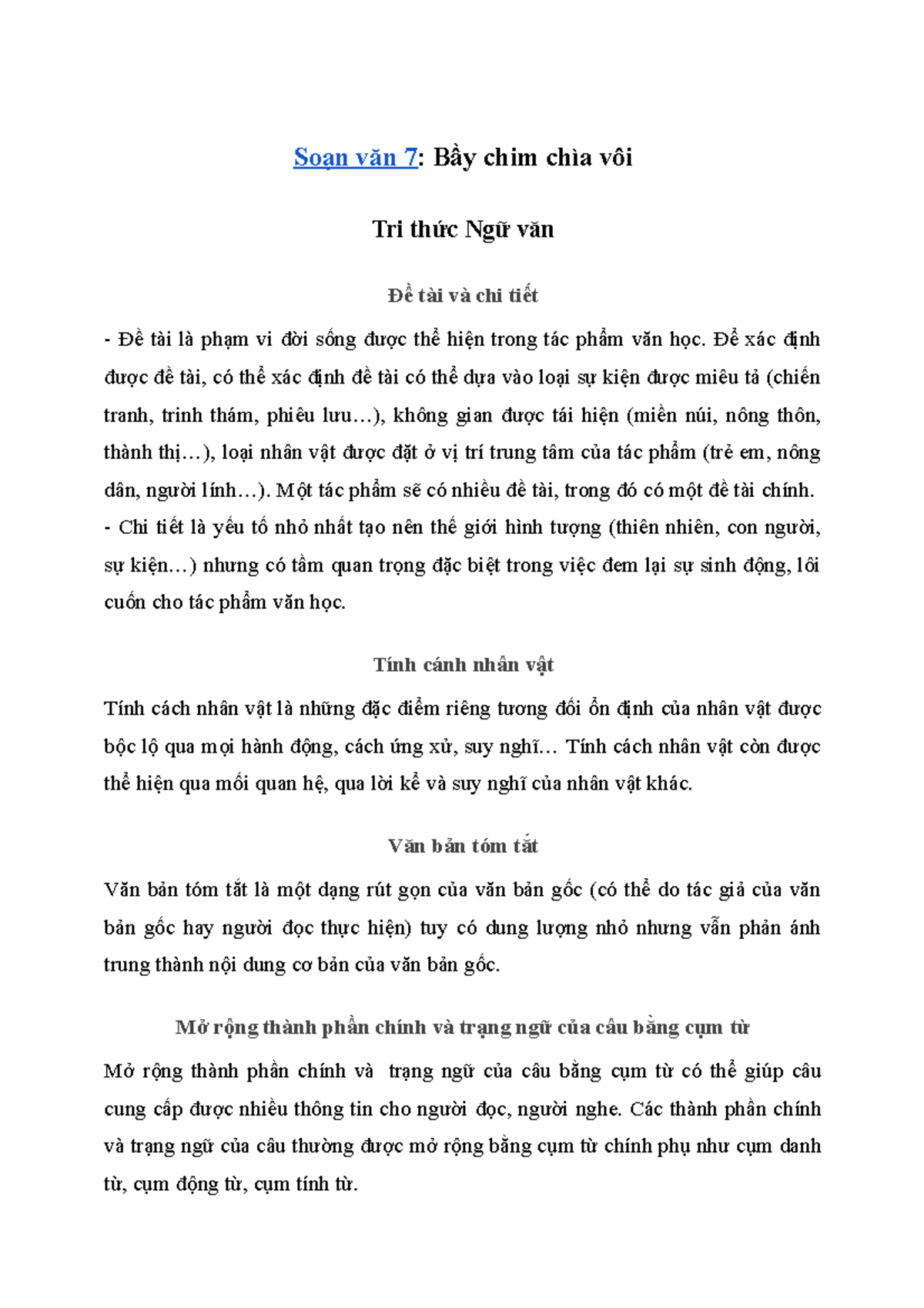 Soạn Ngữ Văn 7 - Chưa soạn hết - Soạn văn 7: Bầy chim chìa vôi Tri thức ...