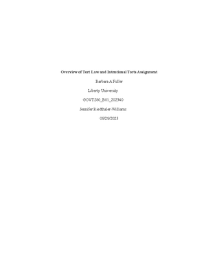 Document 49-2 - first assignment - Overview of Tort Law and Intentional ...