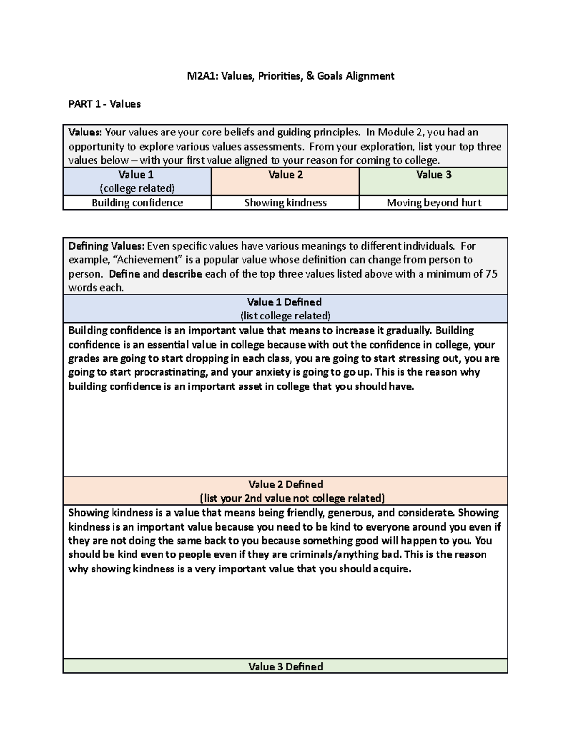 M2A1 - Career - M2A1: Values, Priorities, & Goals Alignment PART 1 ...