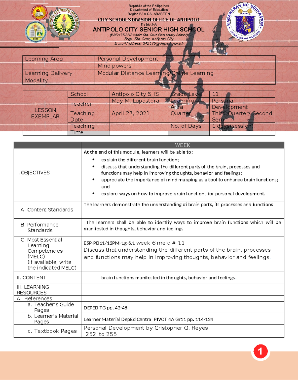 Perdev-Lesson Exemplar - Department of Education Region IV-A CALABARZON ...