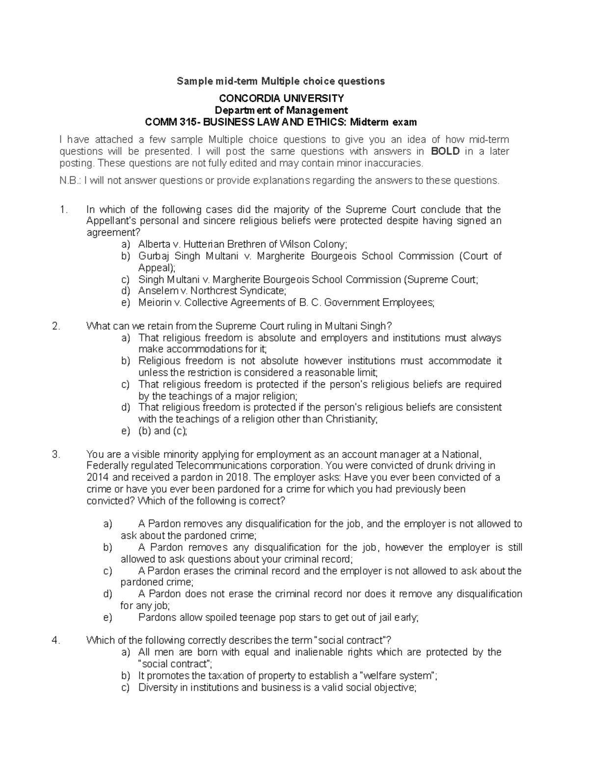 Sample Multiple Choice 2021 midterm - Sample mid-term Multiple choice ...