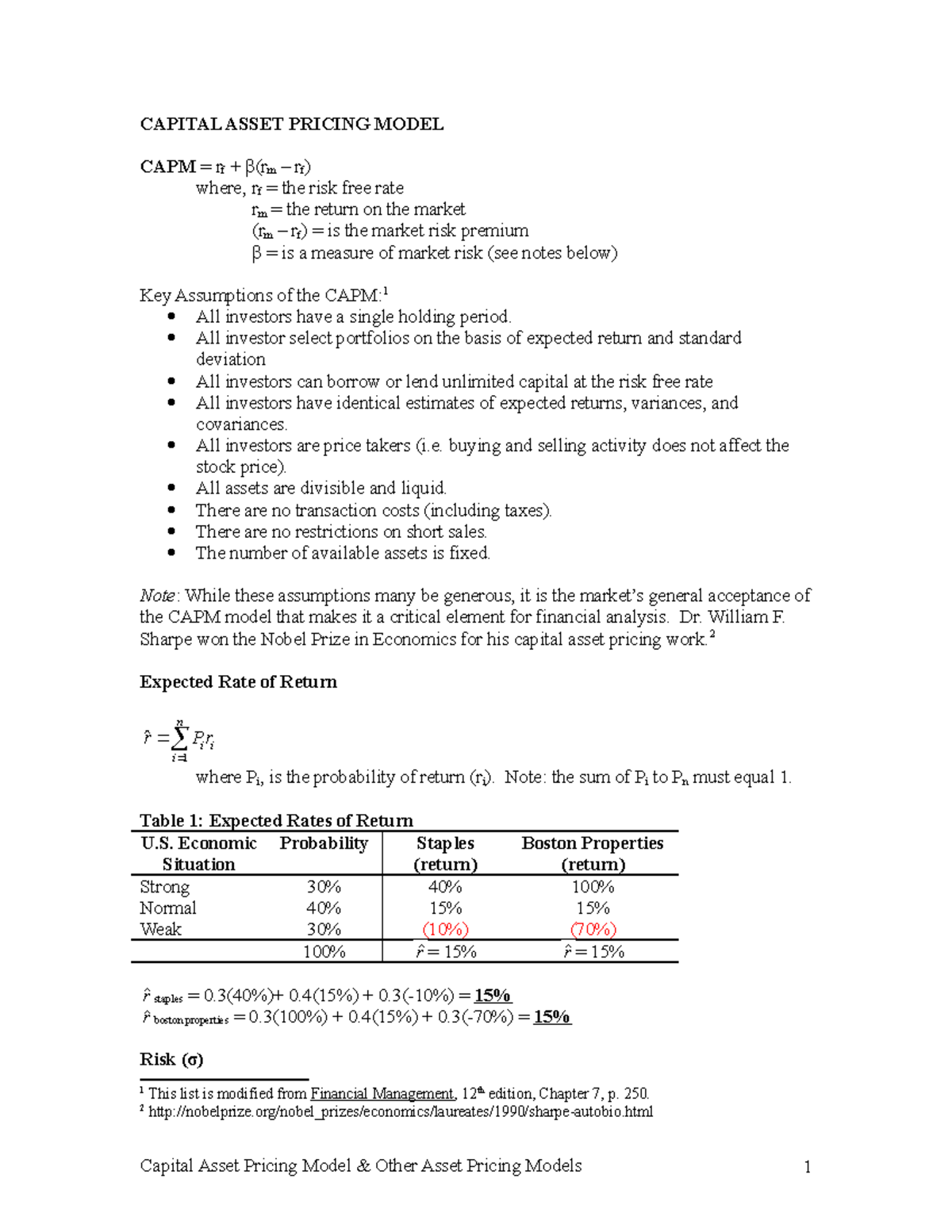 Session 3 CAPM Other Asset Pricing Models - CAPITAL ASSET PRICING MODEL ...