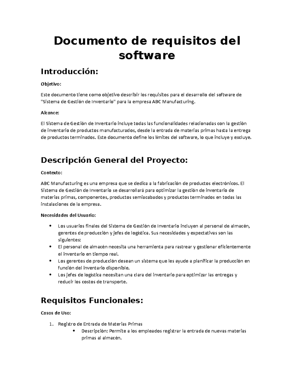 Documento de requisitos del software - Documento de requisitos del software Introducción ...