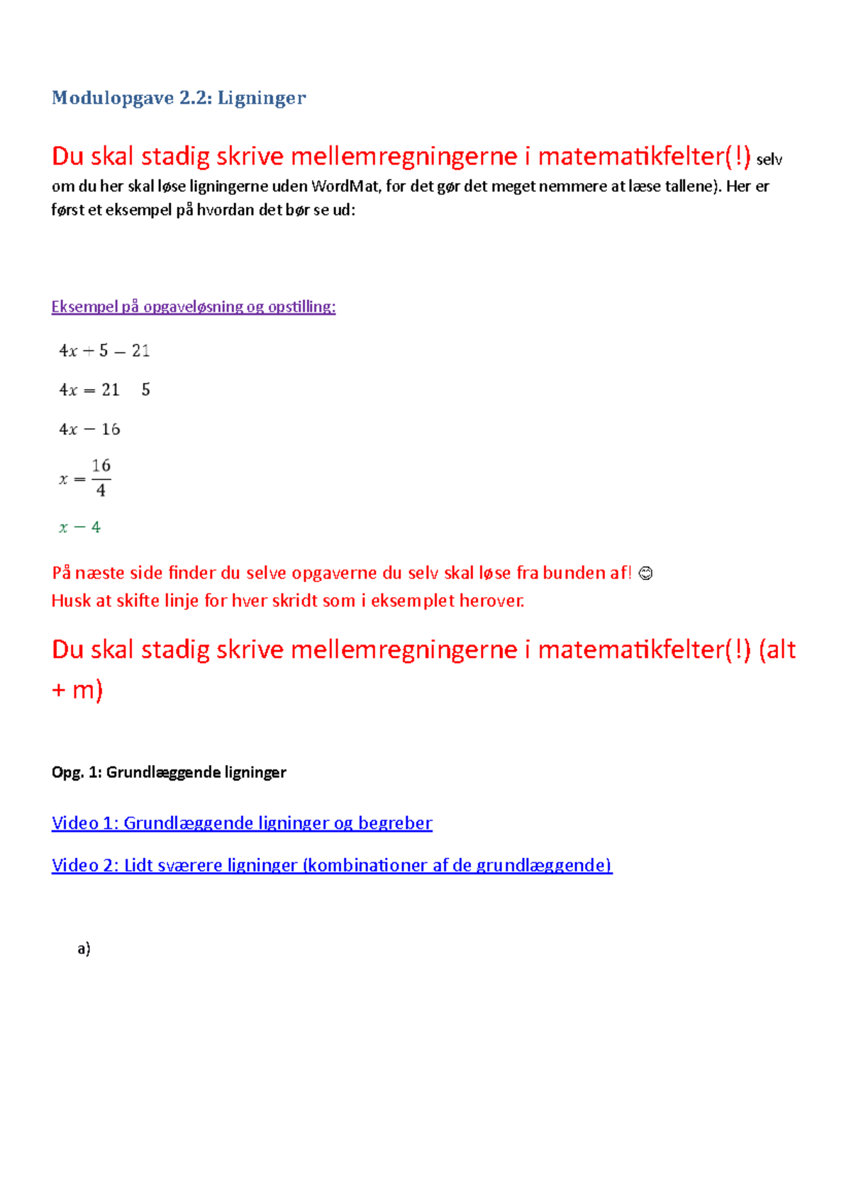 MO 2.2 - Ligninger - opgave i matematik c - Modulopgave 2: Ligninger Du ...